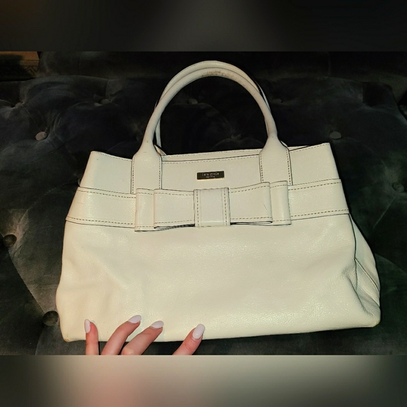 kate spade | Bags | Kate Spade Designer Ribbon Cream Satchel Purse ...